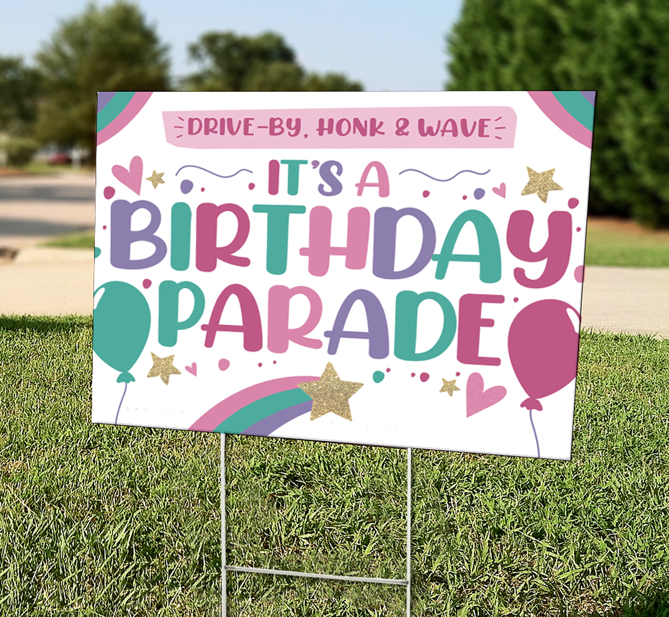 YARD CARD SIGN: Birthday (Rainbow) Drive-By Parade Lawn Sign – CrowdSigns